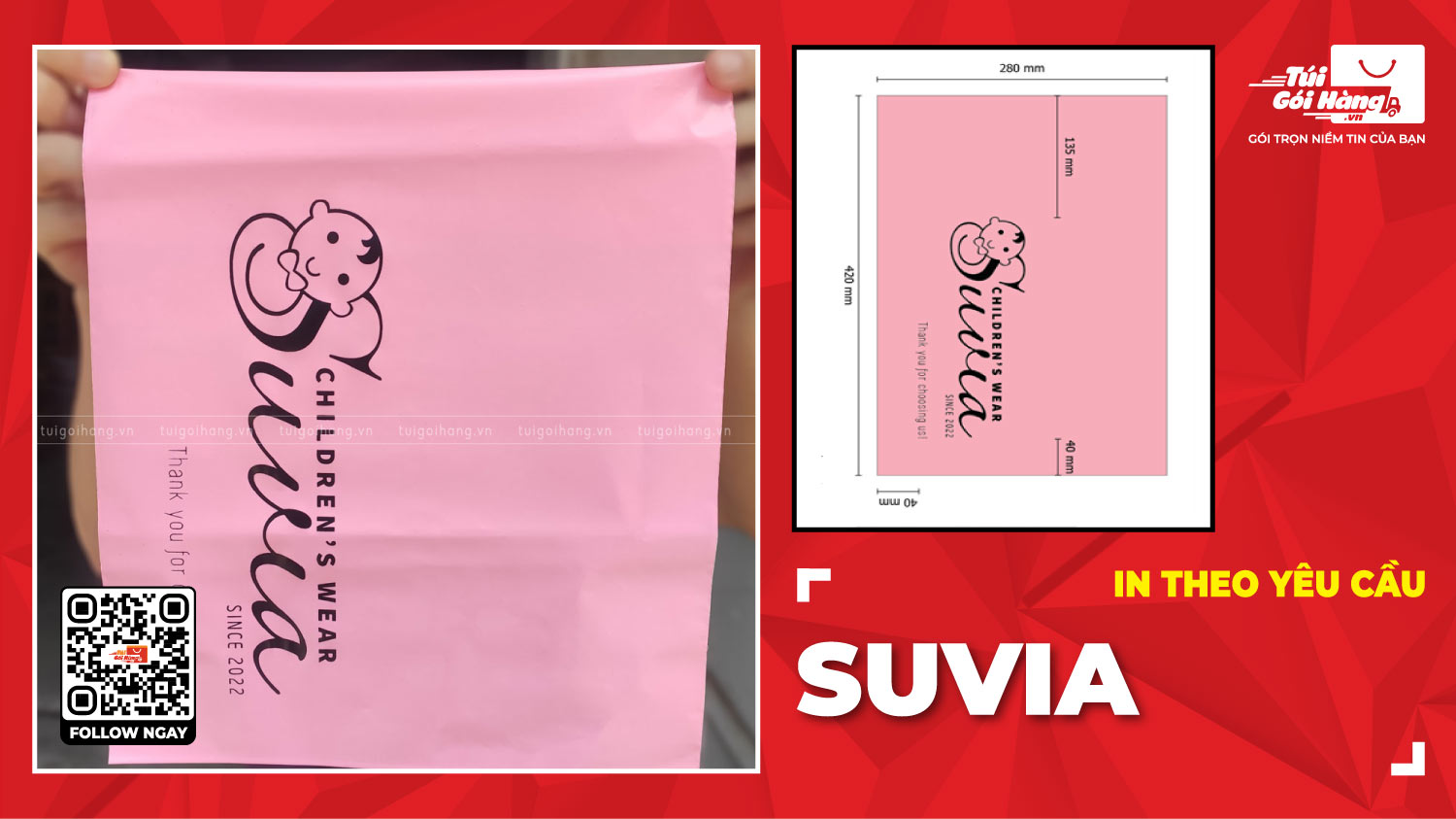 Túi Đóng Hàng Hồng Pastel In Suvia Kids Từ 1000 Túi Siêu Rẻ